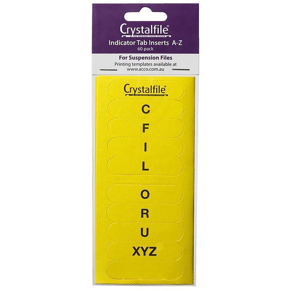 Filing & Storage - Crystalfile Indicator Tabs Inserts A-Z Yellow Pack ...